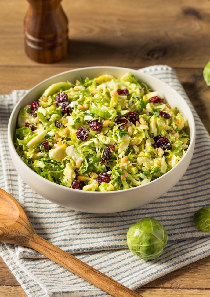 Shaved Brussels Sprouts Salad with Feta & Dried Cranberries